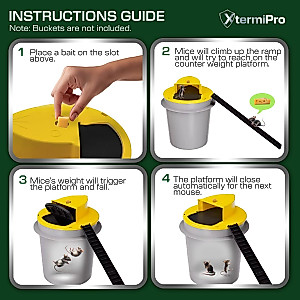 Bucket Mouse Trap - 2 Pack | Bucket Trap for Mice and Rats | Multi Catch | Auto Reset 5 Gallon Bucket Mouse Trap | Mouse Traps Bucket for Indoor and Outdoor Use | Reusable Bucket Mouse Trap Lid