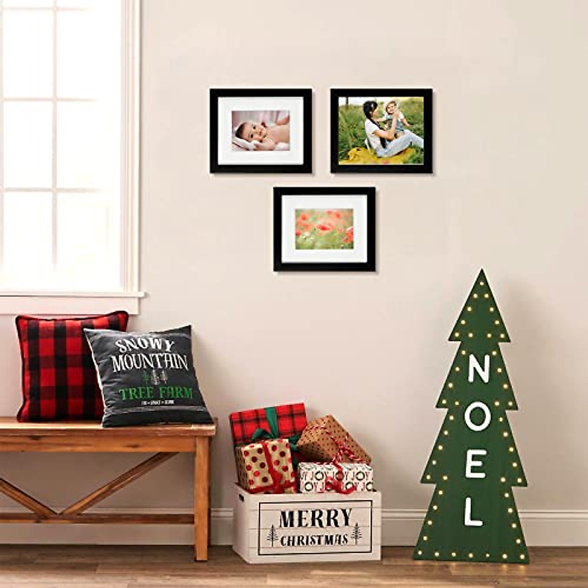 Golden State Art, 8x10 Black Photo Frame - Wood, Real Glass, and White Mat Display for 5x7 Picture (Table-Top or Wall Display)