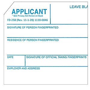 Fingerprint Cards, Applicant FD-258, 50 pack