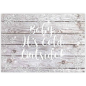 Allenjoy 7x5ft Baby It's Cold Outside Winter Wonderland Theme Backdrop for Kids Birthday Party Banner Festival Rustic Wood Wooden White Snowfall Background Christmas Xmas Baby Shower Home Decor