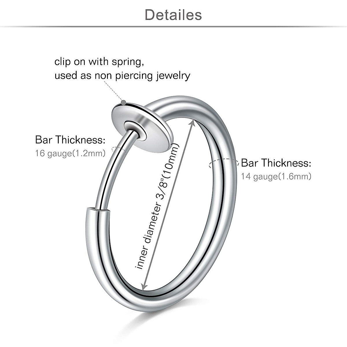 MODRSA Fake Nose Ring Hoop Faux Nose Ring Spring Hoop Fake Nose Piercing Clip on Nose Hoop Fake Lip Earrings Fake Cartilage Conch Non Piercing Jewelry for Women