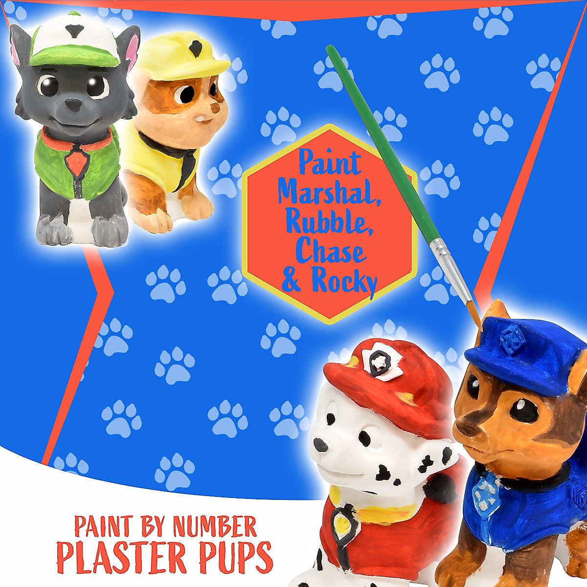 Gift Boutique Paint Your Own Paw Patrol Figurines, Paintable Art Craft Set for Kids Includes Decorating Paw Figures Marshall Rubble Chase and Rocky, 8 Pots of Paint, Paint Brush and Bookmark