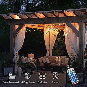 Solar String Lights Outdoor 46ft 100LED Crystal Globe Lights, Solar Powered with USB, IP67 Waterproof Patio Lights, 8 Modes, Outdoor Decoration for Pool Garden Patio Porch Party Christmas Wedding