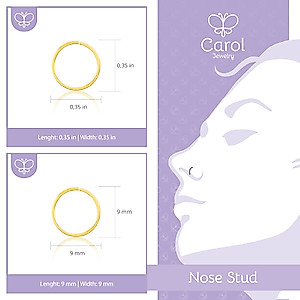 18k Solid Yellow Gold Helix Hoop Cartilage Earrings Piercing or Nose Ring Hoop 9 mm for Teens and Women