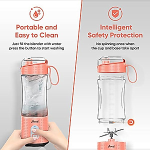 Personal Size Blender Smoothies and Shakes, Aoozi Portable Blenders, Mini Blender USB Rechargeable, Handheld Blender Sports,Travel and Home (Orange)