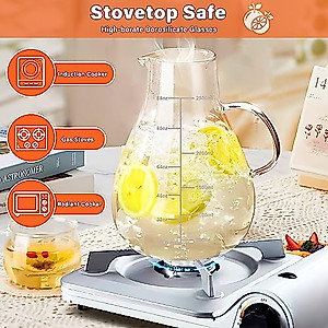 Glass Pitcher with Lid, 88 oz/2500ml Glass Water Pitcher with Precise Scale Line, Hot/Cold Water Jug, Iced Tea, Juice, Milk, Coffee, Lemonade Beverage Carafe with Lid