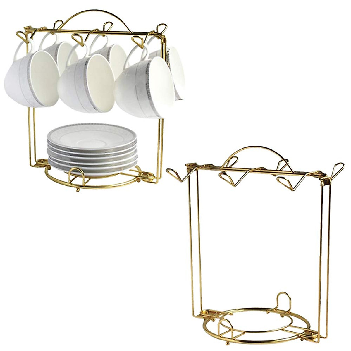 HOHIYA 2 Pcs Tea Cup Display Rack Saucer Stand Holder Teacup for China Coffee Mug Organizer Gold