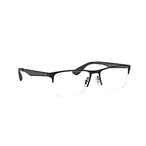 Ray-Ban RX6335 Rectangular Prescription Eyeglass Frames, Matte Black/Demo Lens, 56 mm