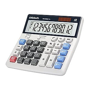 Calculator Extra Large Display Solar Big Buttons 12 Digits Desktop Calculator with Round-up, Memory Function (OS-200ML)