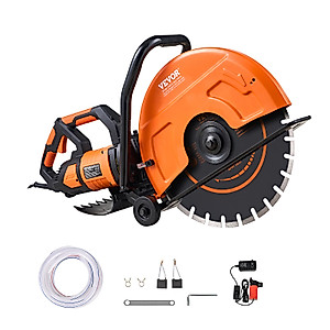 VEVOR Electric Concrete Saw, 16 in, 3200 W 15 A Motor Circular Saw Cutter with Max. 6 in Adjustable Cutting Depth, Wet Disk Saw Cutter Includes Water Line, Pump and Blade, for Stone, Brick