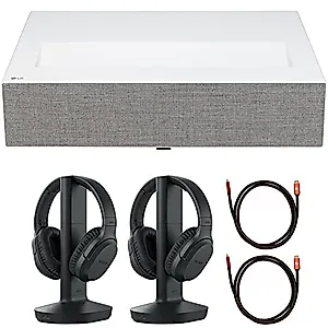 LG HU715QW CineBeam HU715Q 4K UHD Laser UST Ultra Short Throw Projector Bundle with 2X Sony RF400 Wireless Home Theater Headphones and 2X Deco Gear 6FT 4K HDMI 2.0 Cable