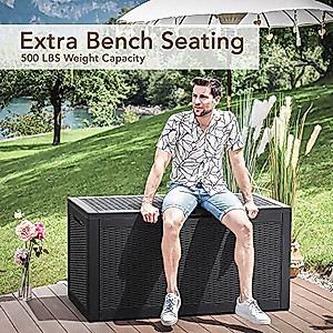 Homall 100 Gallon Large Resin Deck Box Waterproof Outdoor Storage with Padlock Indoor Outdoor Organization and Storage Container for Patio Furniture Cushions, Pool Toys, Garden Tools (Black)