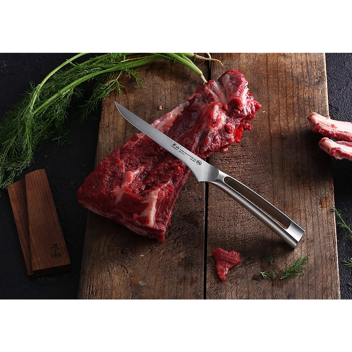 Cangshan TN1 Series 1021868 Swedish 14C28N Steel Forged 6-Inch Boning Knife and Wood Sheath Set