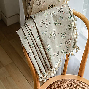 Floral Farmhouse Curtains Closet Semi-Blackout Living Room Drapes 63 Inch Length Cotton Linen Blend Short Bohemian Window Curtain Panels with Tassel Beige Rod Pocket Bedroom Drapes, 1 Panel