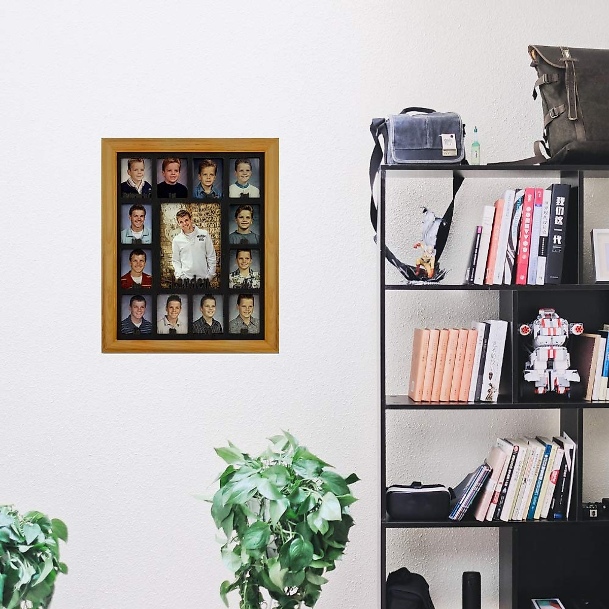 Northland School-Years Picture Frame Personalized - Holds Twelve 2.5" x 3.5" School Photos and 5" x 7" Graduation Picture, Oak Frame, Black Insert, Customizable with any name