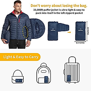33,000ft Men's Lightweight Packable Insulated Puffer Winter Jacket, Water-Resistant Warm Quilted Down Alternative Puffy Coat