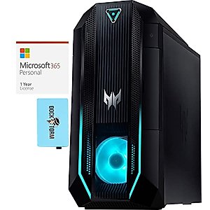 acer Predator PO3-630 Gaming Desktop PC (Intel i7-11700 8-Core, 32GB RAM, 256GB PCIe SSD + 2TB HDD (3.5), GeForce RTX 3070, WiFi, Bluetooth, Win 11 Home) with MS 365 Personal, Dockztorm Hub