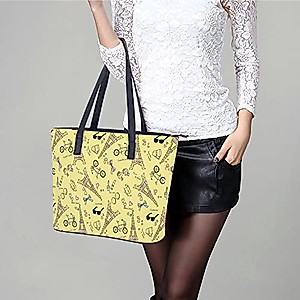 Cute Eiffel Tower Women's Tote Bag PU Leather Shoulder Bag Handbags Purse For Work Shopping Travel