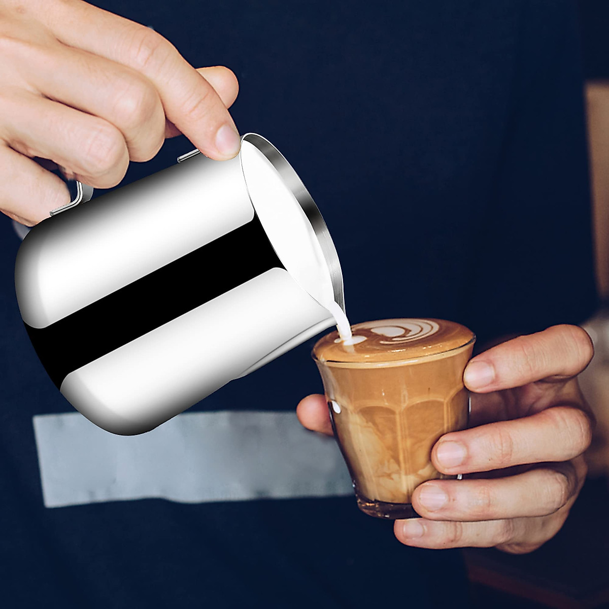 Worldity Stainless Steel Sugar and Creamer Set, Coffee Sets for Serving, Latte Milk Cup Cream Jug and Sugar Bowl with Lid Spoon Tray for Coffee Bar