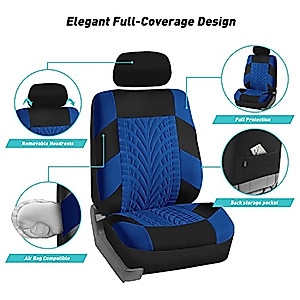 FH Group Car Seat Covers Full Set Premium Cloth - Universal Fit, Automotive Seat Cover, Low Back Front Seat Covers, Airbag Compatible, Split Bench Rear Seat, Washable Seat Cover for SUV, Sedan Blue