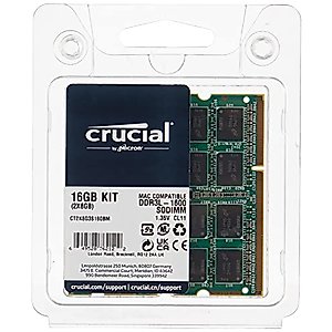Crucial RAM 16GB Kit (2x8GB) DDR3 1600 MHz CL11 Memory for Mac CT2K8G3S160BM