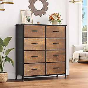 YITAHOME Fabric Dresser for Bedroom, Tall Storage Dresser with 8 Drawers, Rustic Dresser & Chest of Drawers, Storage Drawer Organizer for Closet, Bedroom, Living Room