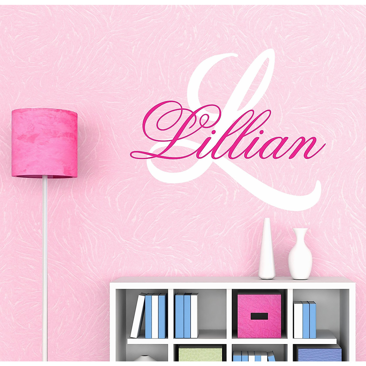 Decor Designs Decals Girls Fancy Cursive Single Personalized Custom Name Vinyl Wall Art Decal Sticker, Nursery Decoration, Baby Bedroom Decor (Multiple Size Choices) (Girls Name with Initial)
