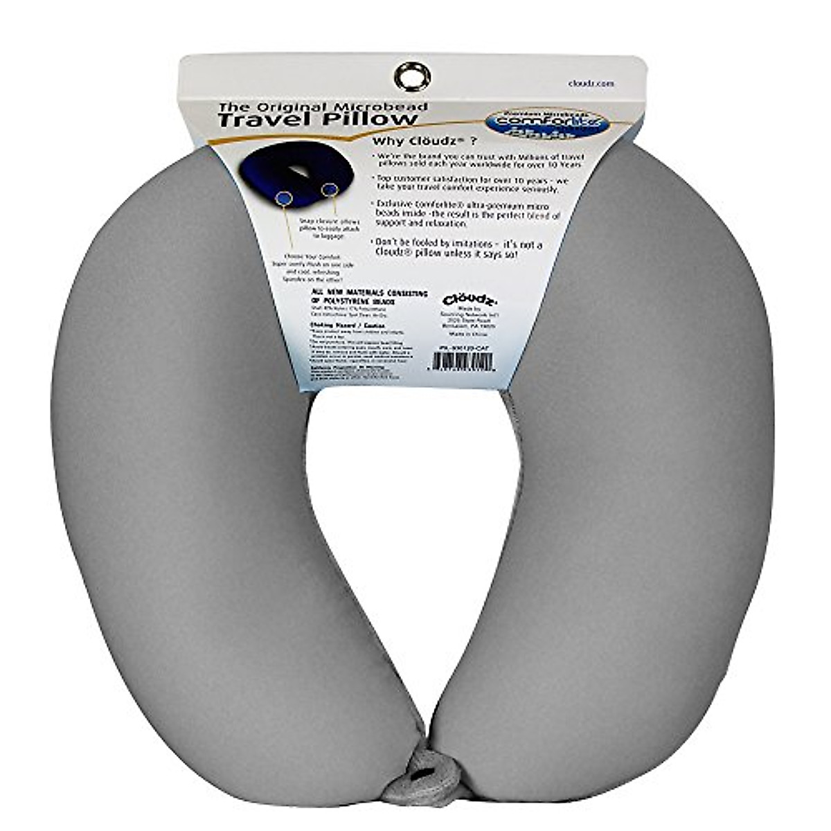 Cloudz Microbead Travel Neck Pillow - Grey