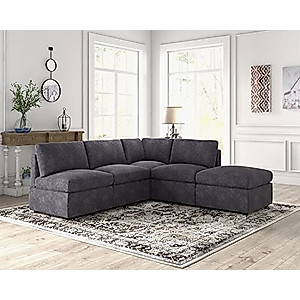 FDW L Shaped Couch Convertible 4-Seat Sofa with Ottoman for Living Room Bedroom Office, Dark Gray