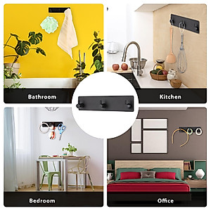 Sibba Key Holder for Wall Adhesive Key Hooks Black Self Sticky Hanger Grips Hooks Bag Rack Chains Hanging Clips Shower Towel Hat Pegging Home Storage Hooks for Entryway Hallway Doorway Kitchen Bath