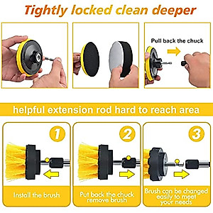 Shieldpro 45 Piece Drill Brush Attachment Set, All Purpose Power Clean Scrubber Brush, Scrub Pads & Sponge with Extend Long Attachment for Bathroom, Kitchen,Grout,Tub,Tile,Corners, Auto