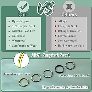 Jstyle 5 Pcs a Set 316L Stainless Steel Septum Piercing Nose Hoop Clicker Ring Hypoallergenic 16G 18G 20G