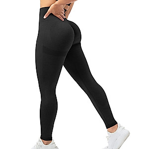 QOQ Women High Waist Workout Leggings Seamless Butt Lift Scrunch Booty Yoga Pants Vital Tummy Control Compression Tights Black XXL
