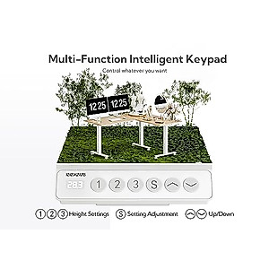 INNOVAR Solid Wood Triple Motor L Shaped Standing Desk, 63 x 55 inch Corner Stand Up Desk, Adjustable Height Home Office Desk, White Frame/Nature Top