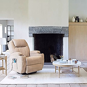 Flamaker Rocking Chair Recliner Chair with Massage and Heating Swivel Ergonomic Lounge Chair Classic Single Sofa with 2 Cup Holders Side Pockets Living Room Chair Home Theater Seat (Beige)