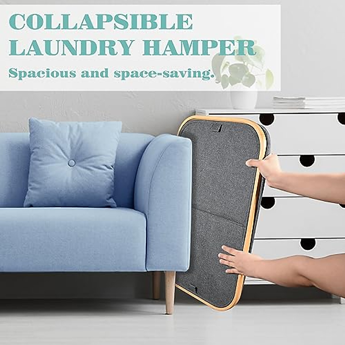 Double Laundry Hamper with Lid, Hampers for Laundry 2 Compartment Divided Laundry Hamper with 2 Removable Bags, Laundry Basket 2 Section Foldable Clothes Basket with Handles,130L