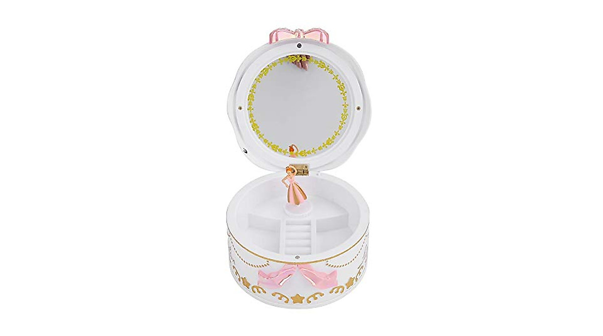 Charming Round Music Box for Girls with Mirror