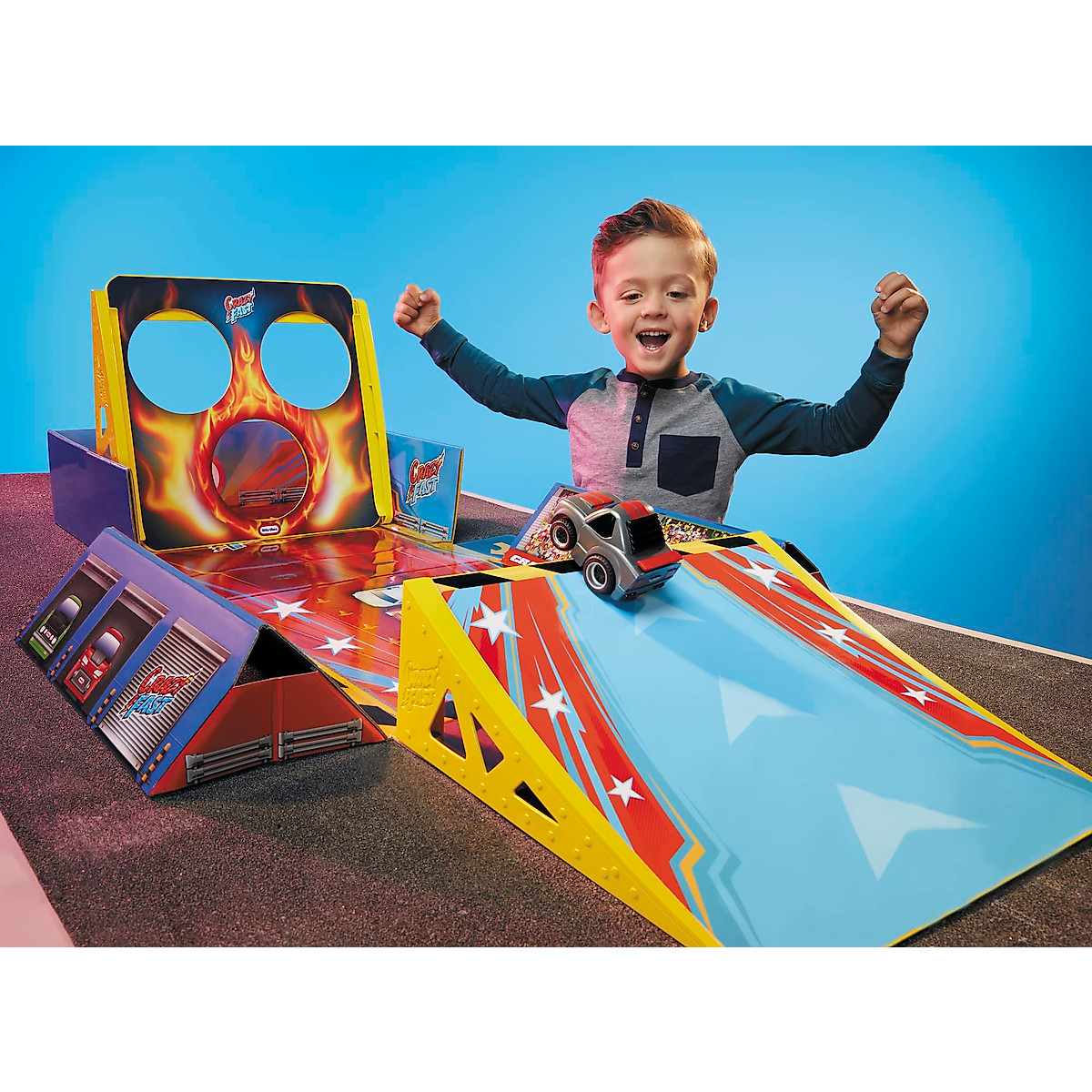 Little Tikes® My First Cars™ Crazy Fast™ 4-in-1 Dunk’n, Stunt’n, Game’n Set with one Exclusive Pullback Toy Car Vehicle, Goes up to 50ft!