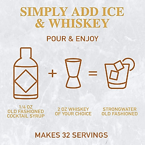 Strongwater Old Fashioned Mix - Makes 32 Cocktails - Handcrafted Old Fashioned Syrup with Bitters, Orange, Cherry, Organic Demerara Sugar - Craft Cocktail Mixer, Just Mix with Bourbon,Whiskey - 1 Pack
