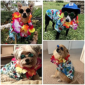 3 Pieces Pet Dog Hawaiian Costume, Includes Puppy Dog's Cool T-Shirts Summer Clothes, Funny Cute Dog Retro Fashion Sunglasses and a Colorful Wreath for Small to Medium Dog (Green Series)