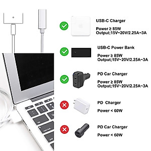 BEYEE Charge Converter 85W Output, USB C Female to Magnetic 2 T Tip Charging Cable Compatible with Mac Book (2012-2016) air 11'' 13''/ Pro 13'' 15''