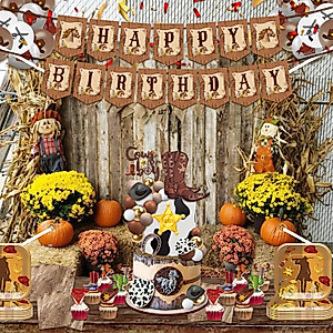 28 Pcs Cowboy Cake Decorations Cowboy Hat Boot Horseshoe Sheriff Badge Ball Cake Toppers Western Cowboy Birthday Baby Shower for Western Theme Party Favors Supplies