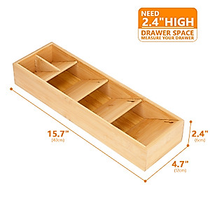 E-ROOM TREND Bamboo Drawer Store Compact Utensil Organizer for Kitchen Drawer Silverware, Flatware, Cutlery, Spoon and Knives Drawer Storage Organization (DD489)