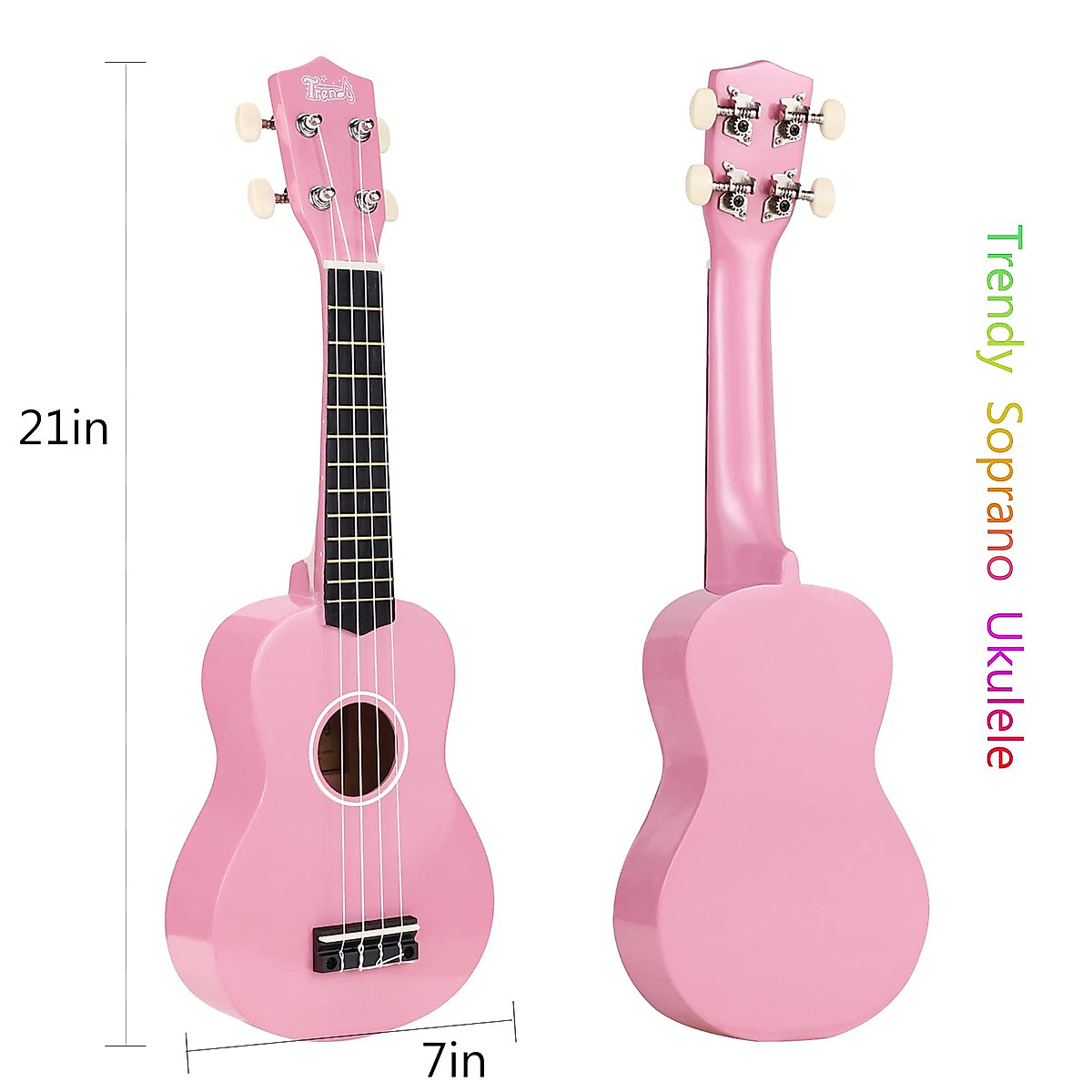 Trendy Soprano Ukulele for Beginners 21 Inch Hawaiian Wood Ukelele for Adult Student Starter (Pink)