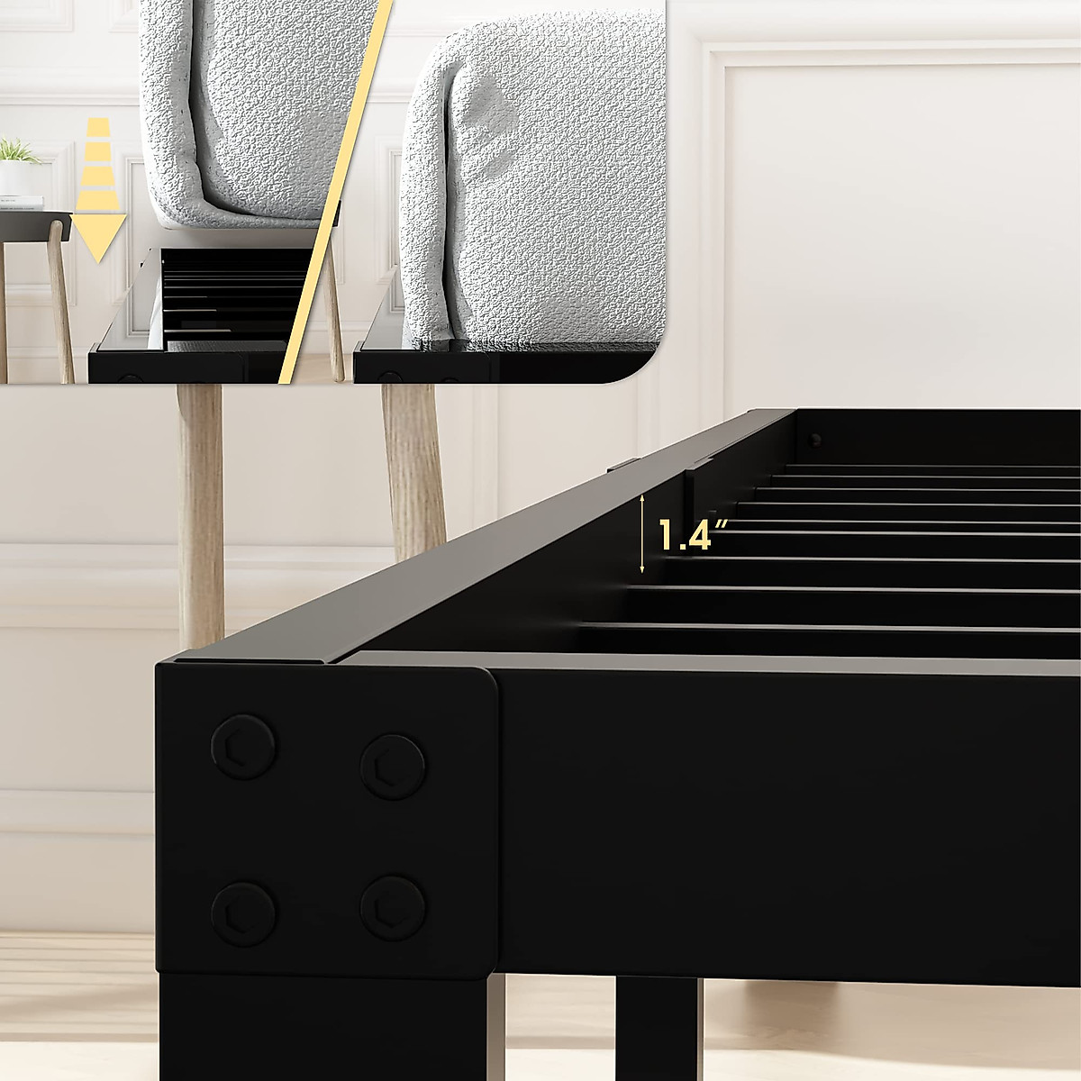 45MinST 3600lbs Heavy Duty Bed Frame,14 Inch Sturdy Steel Slat Mattress Foundation, Metal Reinforced Platform Box Spring Replacement, Easy Assembly with Quick Lock, Full