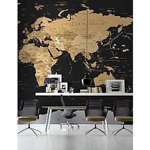 Murwall Map Wallpaper Black Brown World Map Wall Mural Dark Political Maps Wall Print Livingroom Office Decor Entryway Hallway