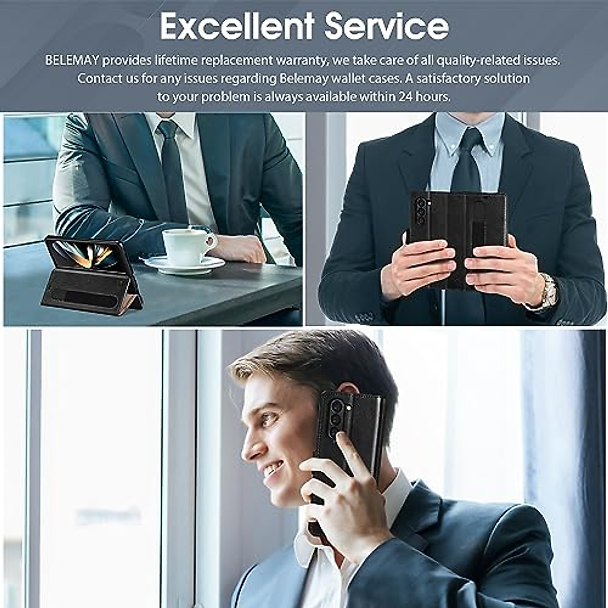 Belemay Case for Samsung Galaxy Z Fold 5 Case with S Pen Holder, Card Holder Slots-Genuine Leather Wallet Case RFID Blocking Protective Flip Folio Cover Compatible with Galaxy Z Fold 5 (2023)-Black