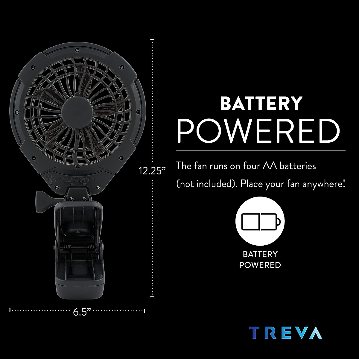 Treva 5 Inch Battery Powered Clip Slim and Portable Cooling Fan with Clamp for Travel, Outdoor,Camping, Car, Office Desk, Baby Stroller - Multi-Directional Rotating and Adjustable Head (2 Pack)