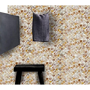 NC Mother of Pearl Tile Light Colorful Fan Scale Shell Mosaic Tile for Kitchen Backsplashes Bathroom Tiles