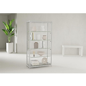 Displays2go Retail Display Cabinets with Glass Shelving, LED Light, MDF Laminate & Aluminum – Silver (LESC10478S)
